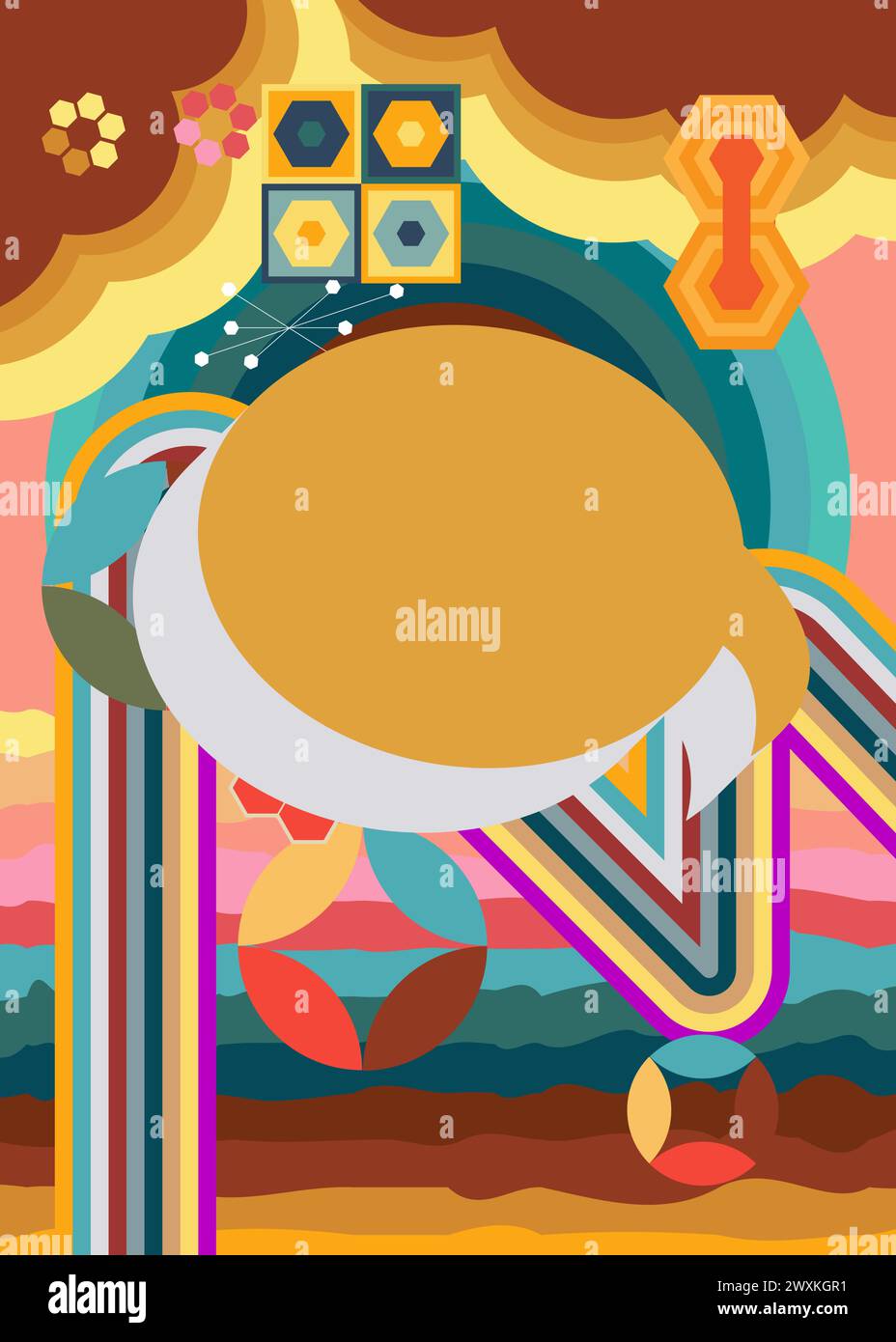 Retro 70s Background with Speech Bubble. Groovy Chat, 1970s art ...