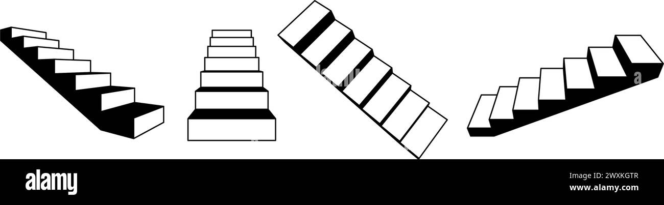 Simplified 3d stairway set. Line staircase in different perspective ...