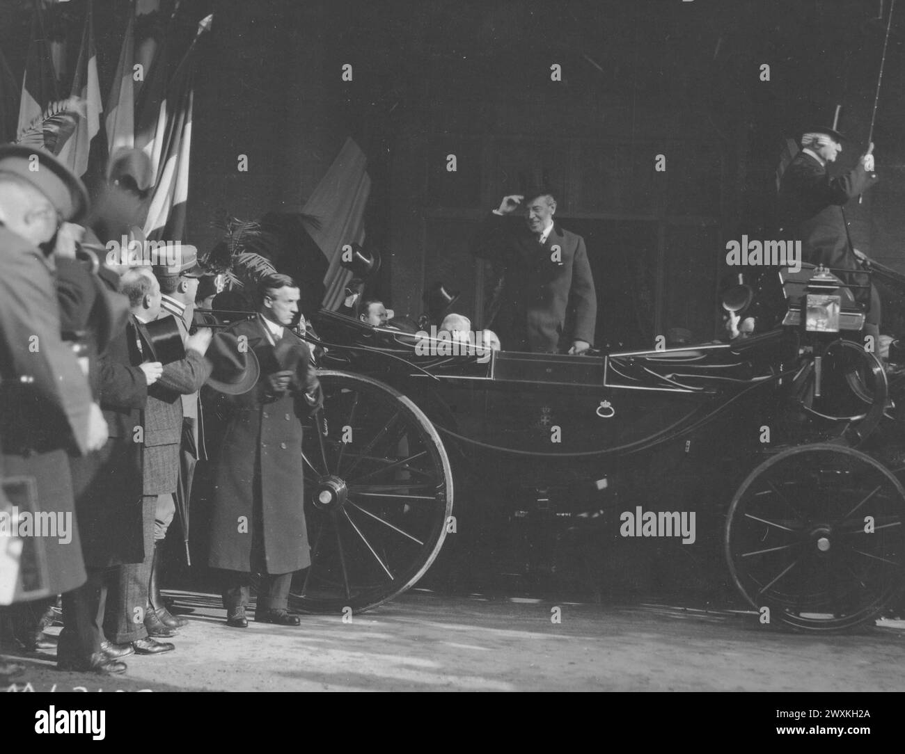 PRESIDENT WOODROW WILSON arriving at railroad station at Rome, Italy ca ...