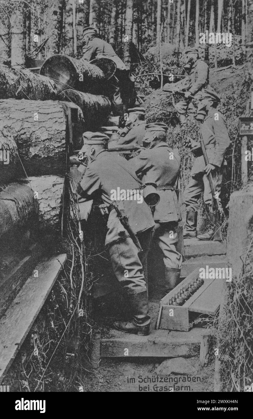 THE GAS ALARM SIGNAL USED IN the trenches. These men have on their gas ...