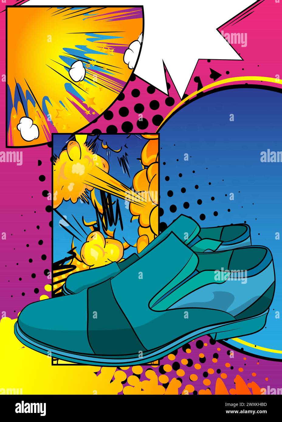 Cartoon Elegant Shoes, comic book Formalwear. Retro vector comics pop ...