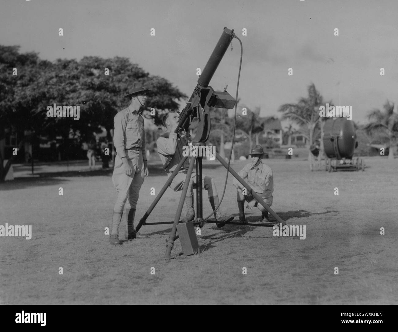 .50 caliber machine gun manned by members of F Battery, 64th CA (AA) ca ...