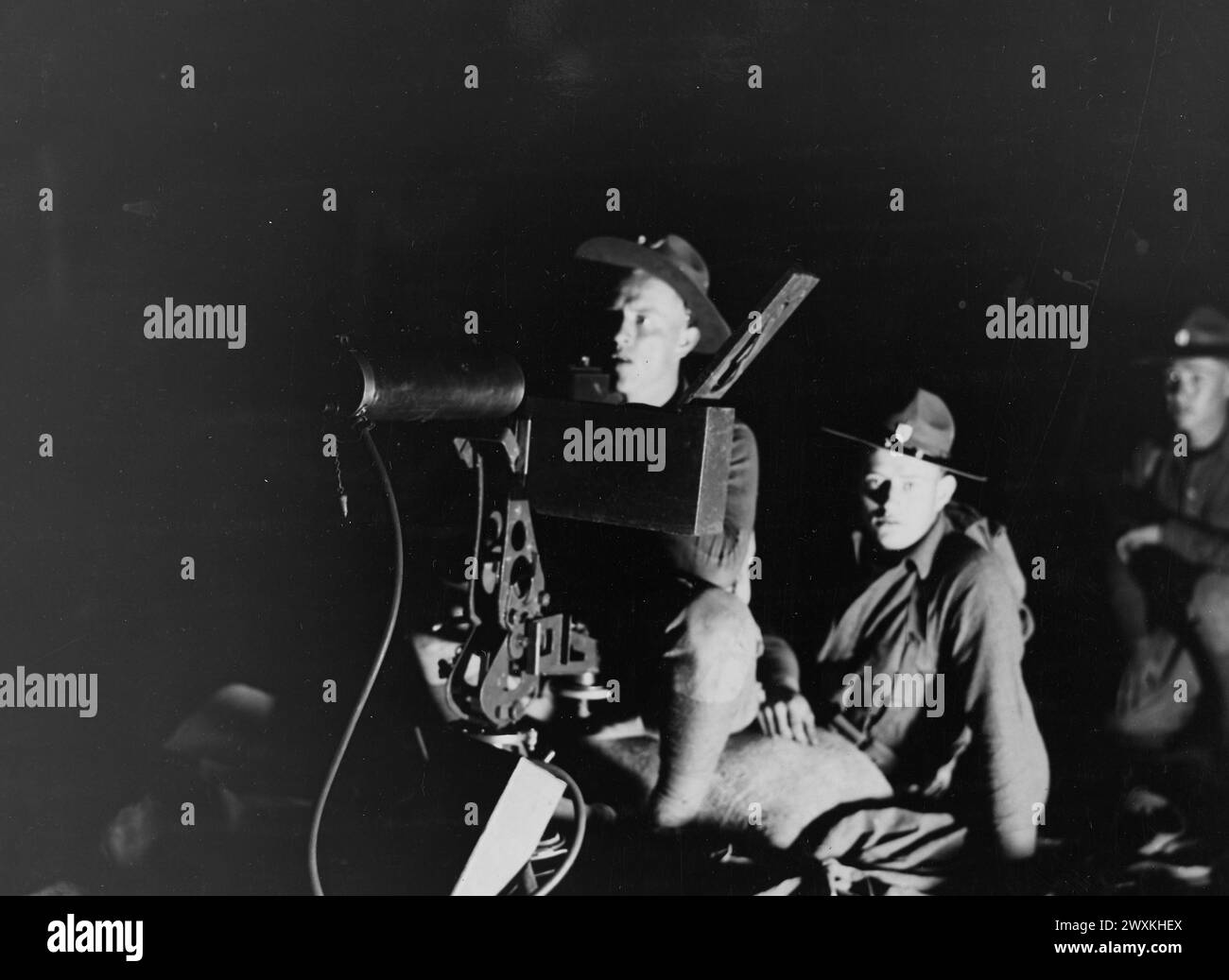 Machine Gun of Company "D", 35th Infantry, in Action on Beach Defense ...