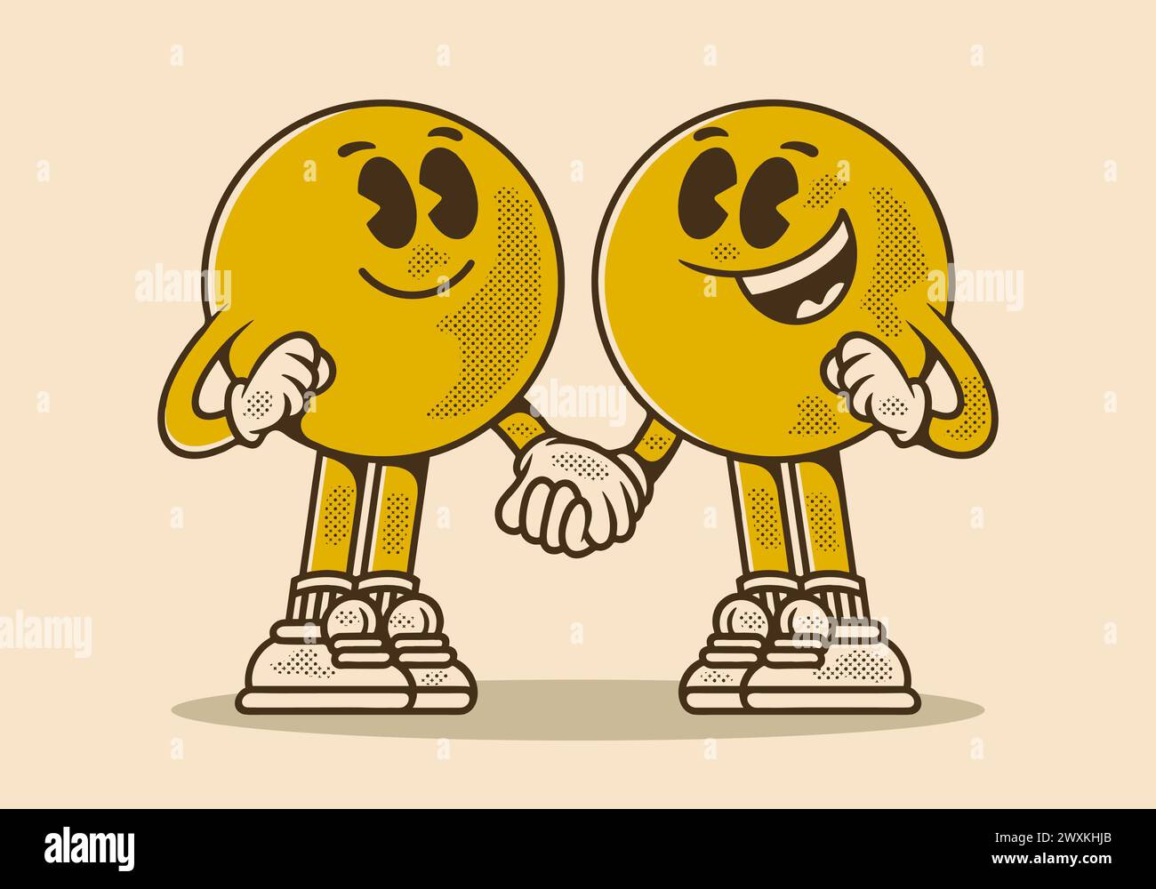 Vintage mascot character of two ball head, in hand in hand pose Stock ...
