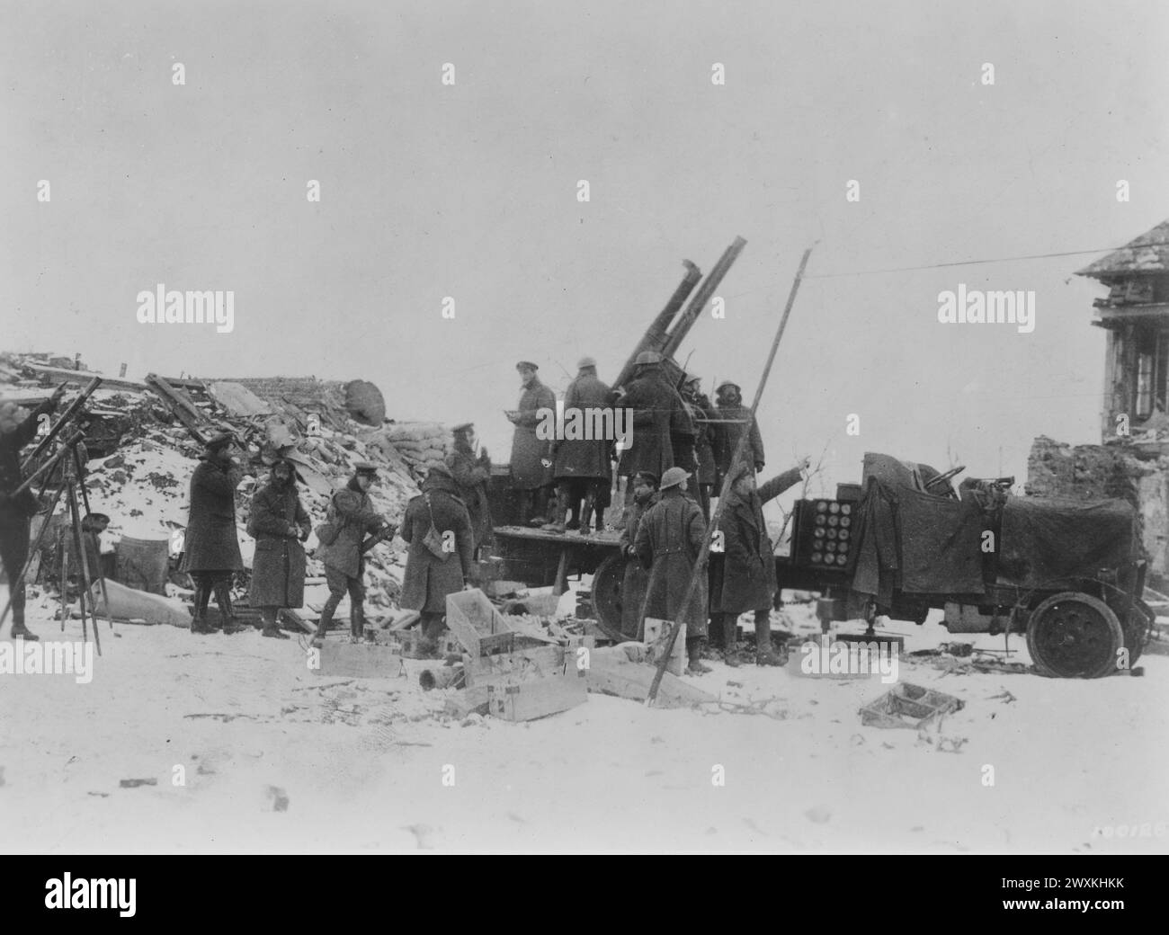British Anti-Aircraft Battery in action against German planes. 18-pdr ...