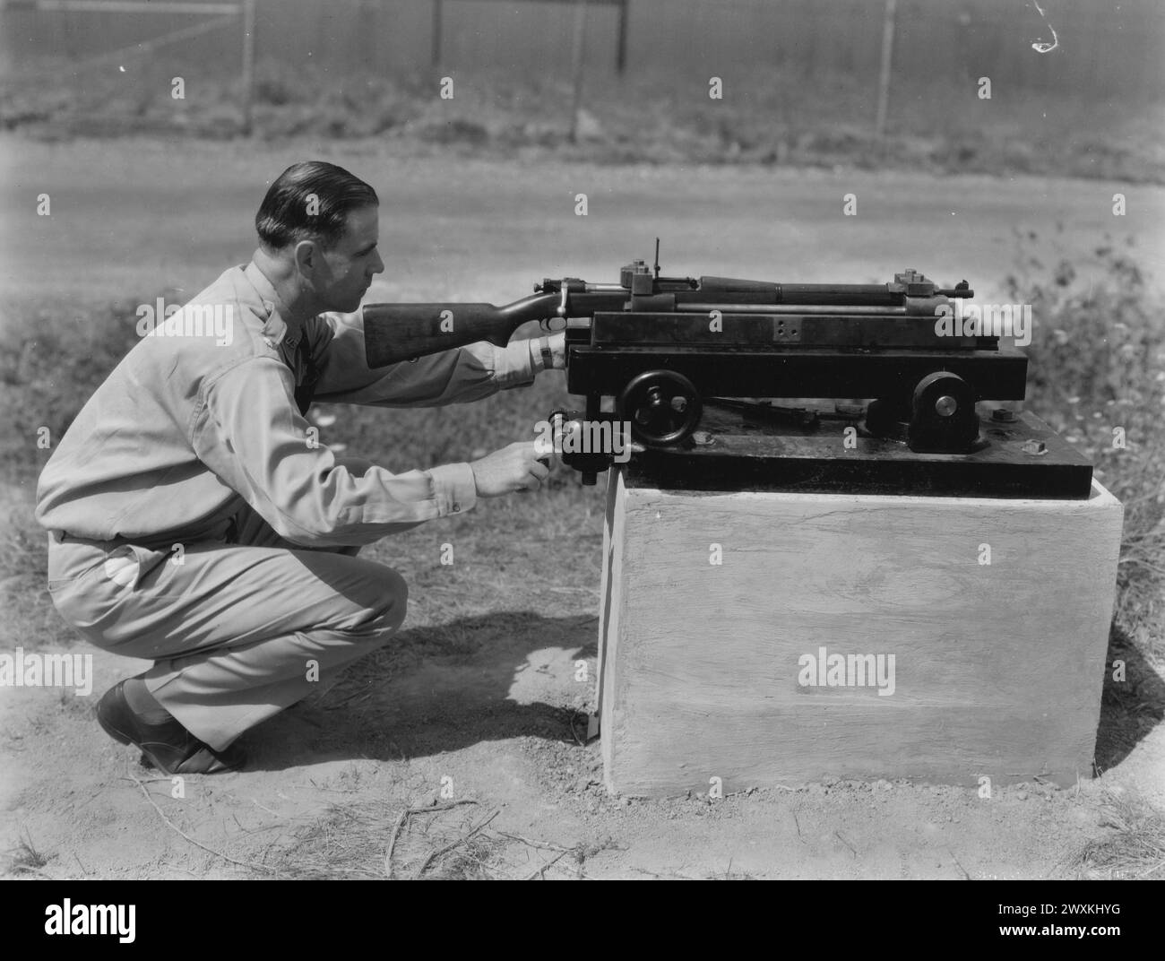 Colonel Hatcher with Rifle Tester at National Rifle Matches ca. 1935 ...