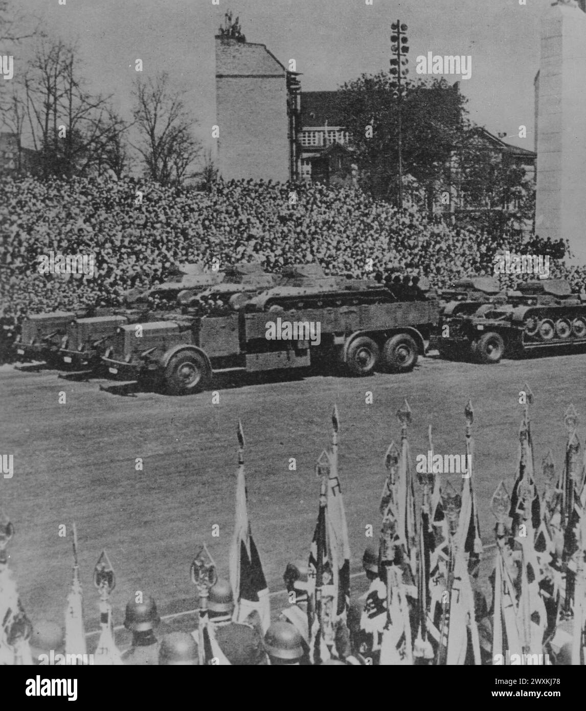 German Military Parade in honor of Adolf Hitler's Birthday. Portee ...