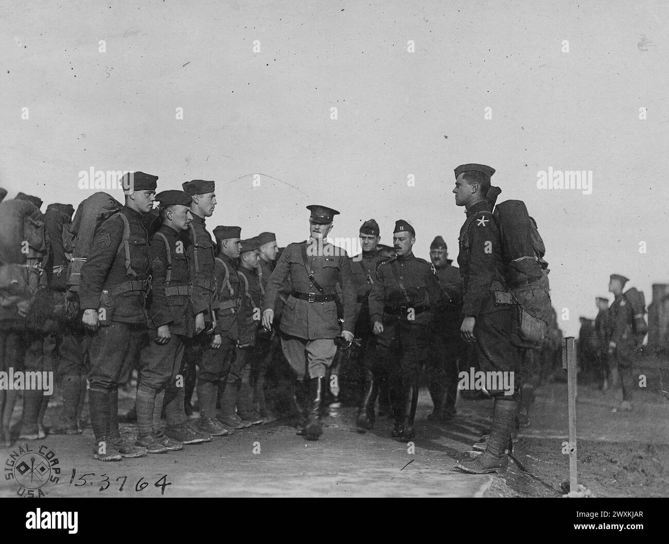 GENERAL JOHN J. PERSHING REVIEWING soldiers near Camp Y.M.C.A. Pauillac ...