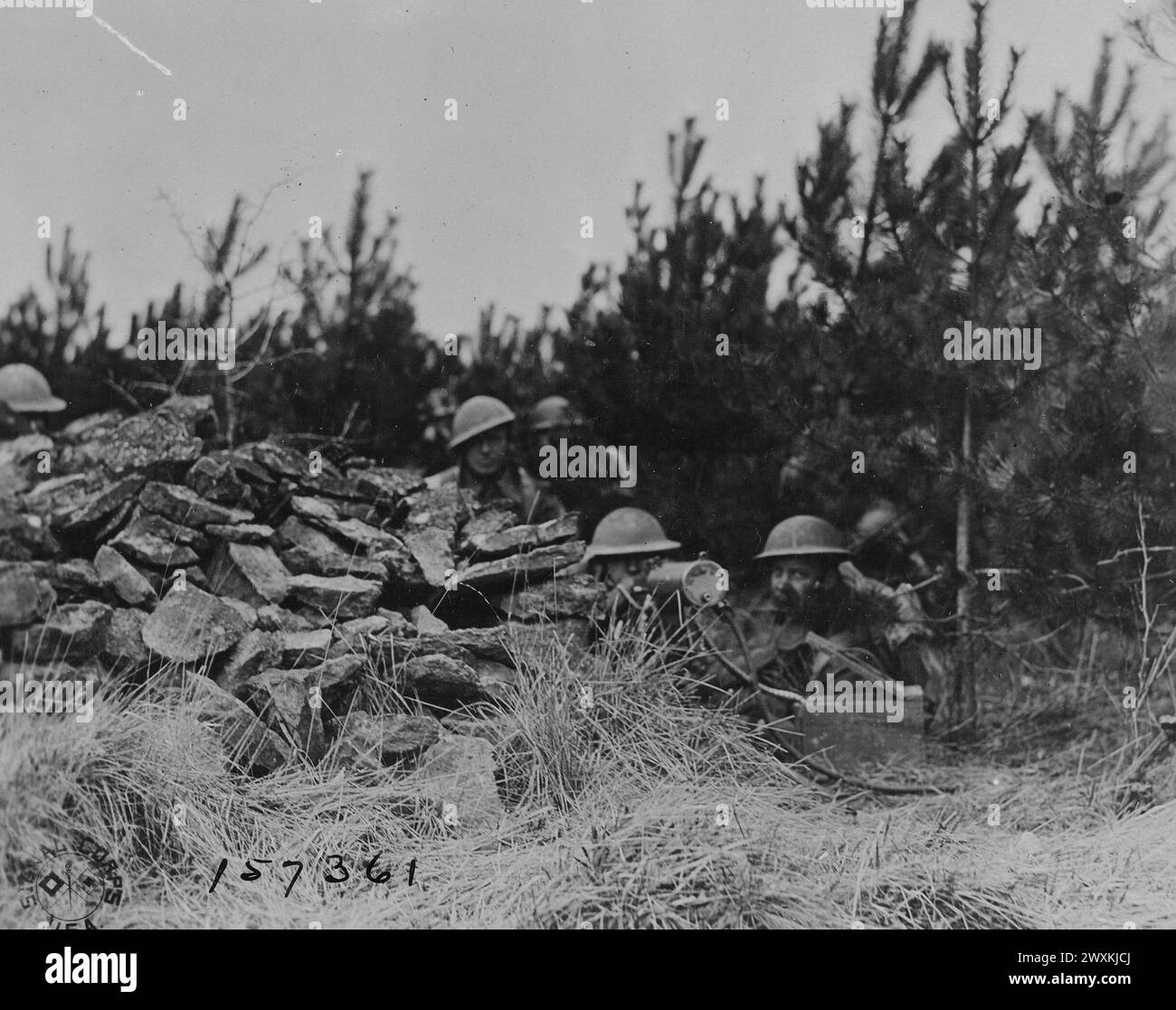 Machine gun nest in position at maneuvers. 132nd Machine Gun Battalion ...
