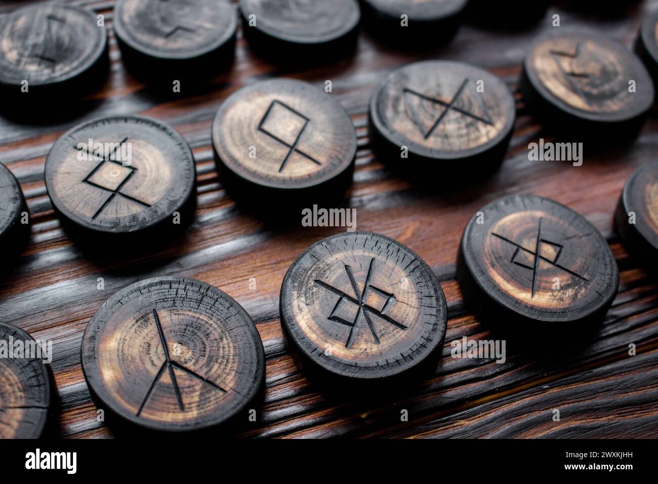 Set of anglo-saxon runes carved in wood - Anglo-saxon futhark (futhorc ...