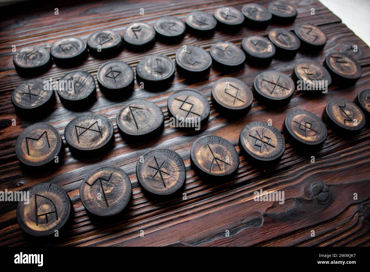 Set of anglo-saxon runes carved in wood - Anglo-saxon futhark (futhorc ...