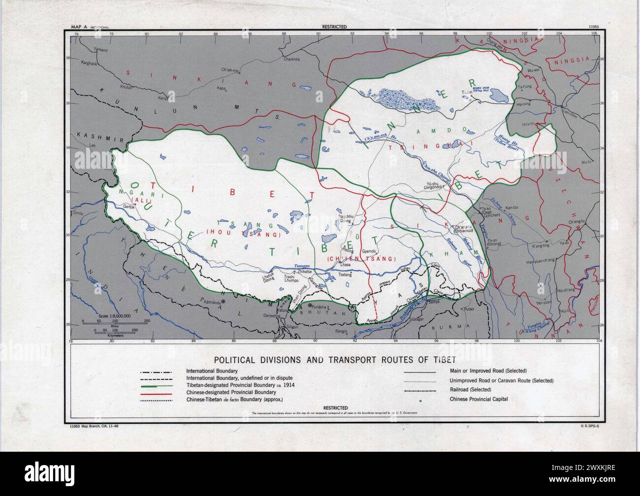 CIA Map - Political Divisions and Transport Routes of Tibet ca. 1948 ...