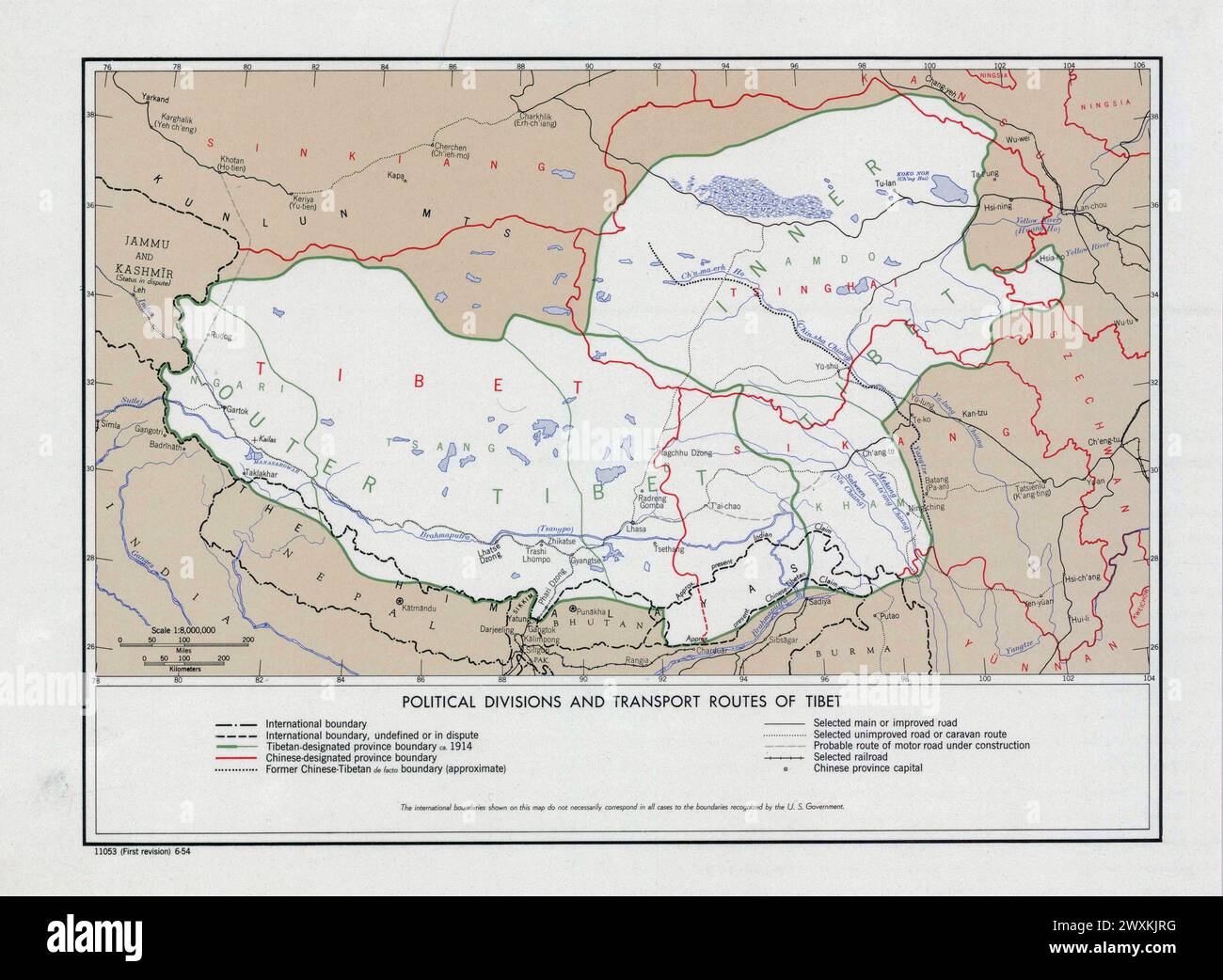 CIA Map - Political Divisions and Transport Routes of Tibet ca. 1954 ...