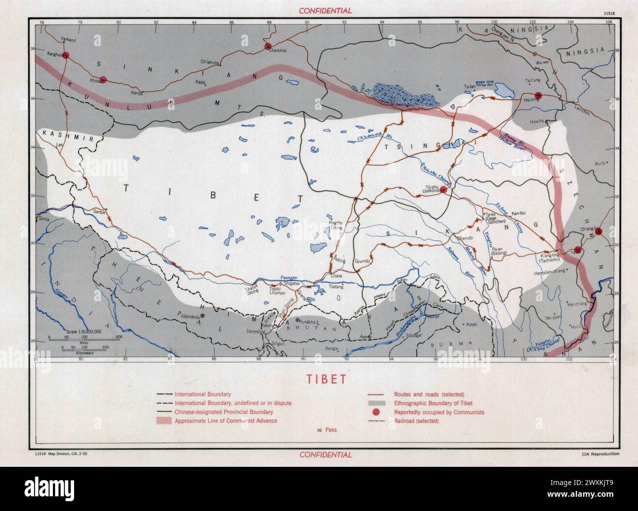 CIA map of Tibet ca. 1950 Stock Photo - Alamy