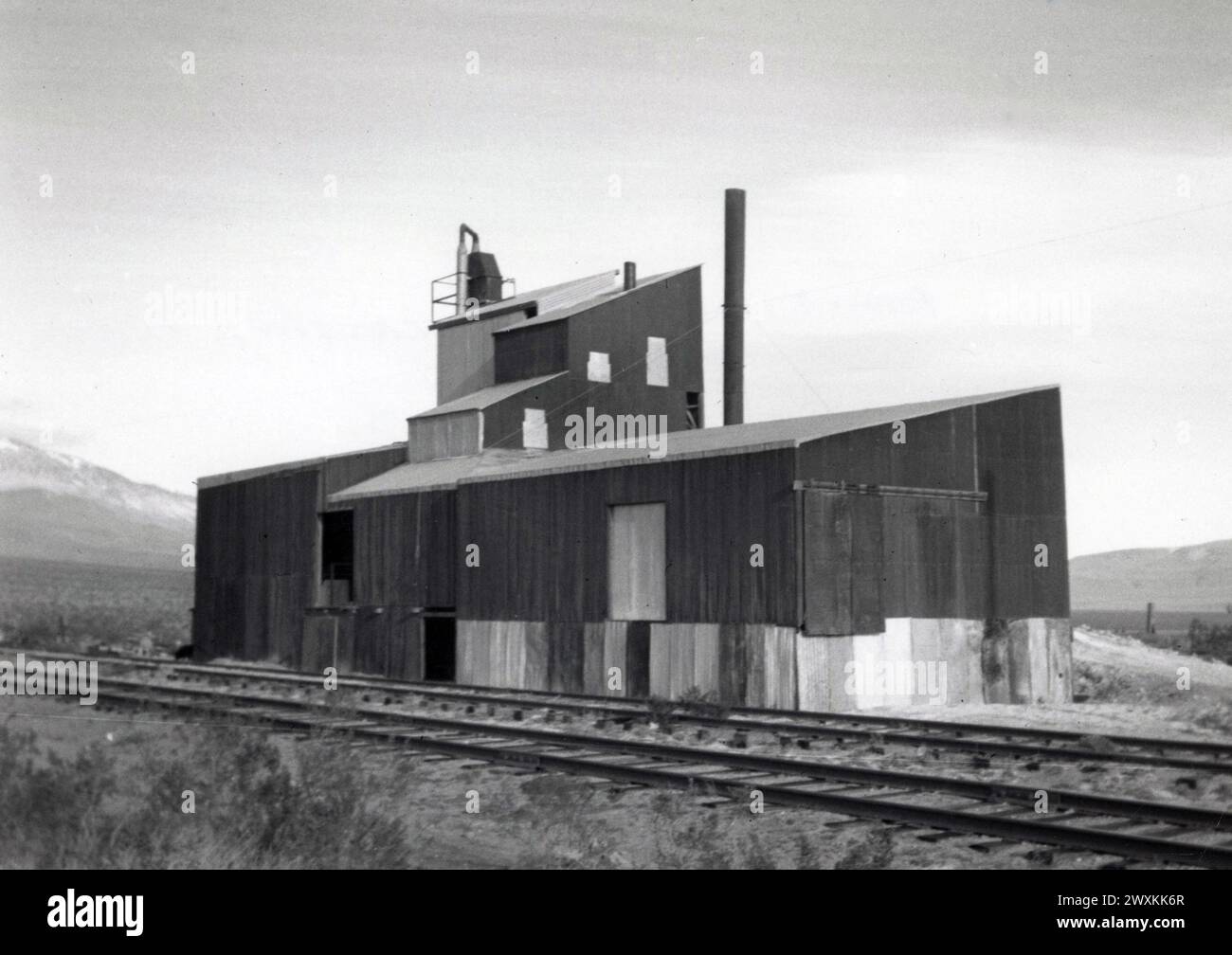 Warehouse for processing plant at Sykes siding in Inyo California, on ...