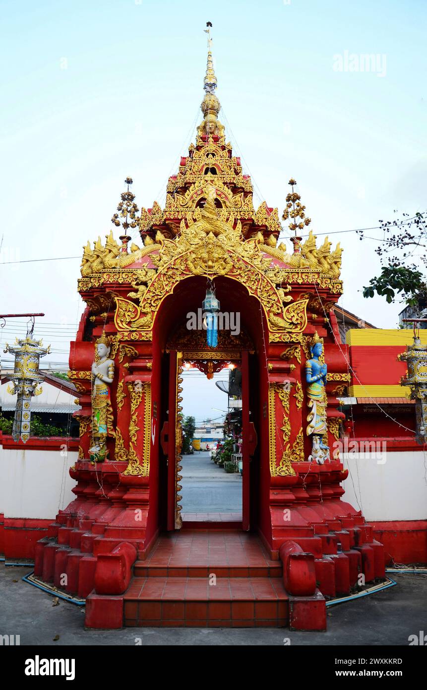 Ancient gate entrance of antique temple in Wat Ming Mueang temple for ...