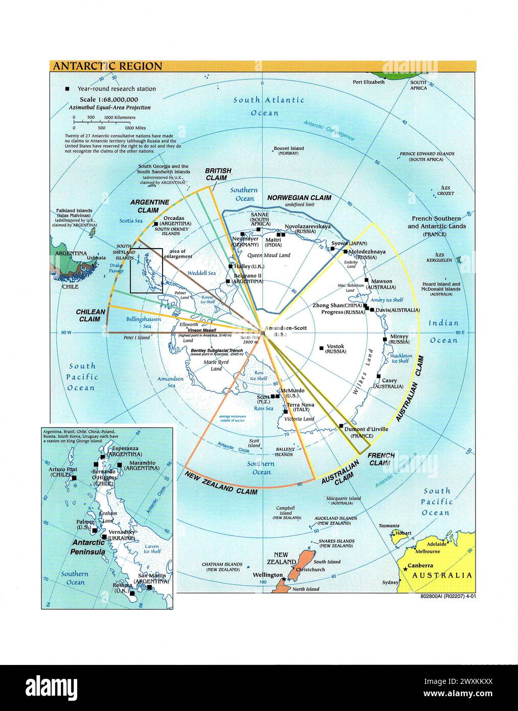 CIA Map of the Anarctic Region ca. possibly 2001 Stock Photo - Alamy
