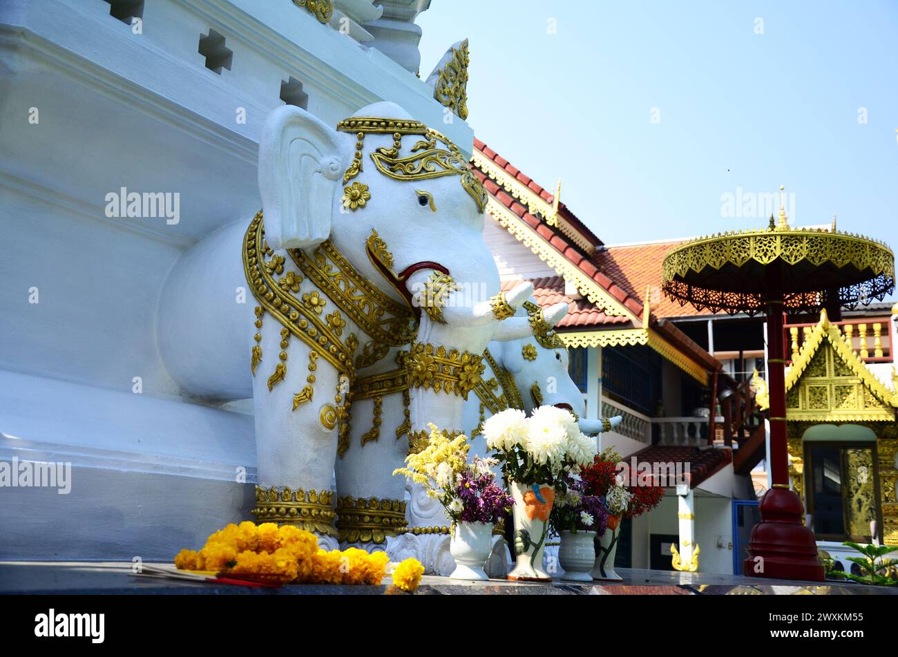 Carving sculpture antique holy elephants statue on ancient chedi pagoda ...