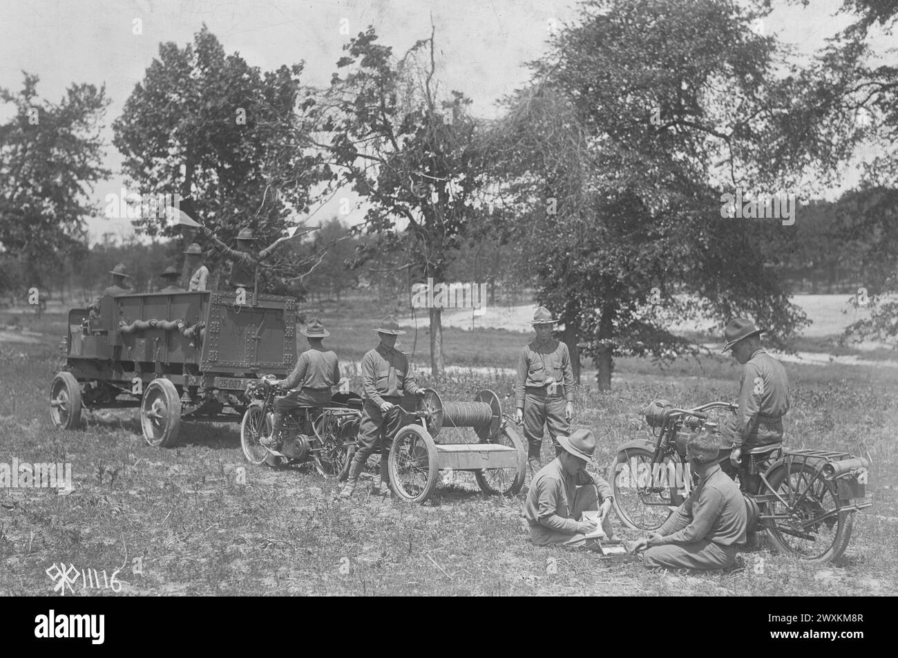 Original caption: 304th Field Signal Battalion at practice field work ...