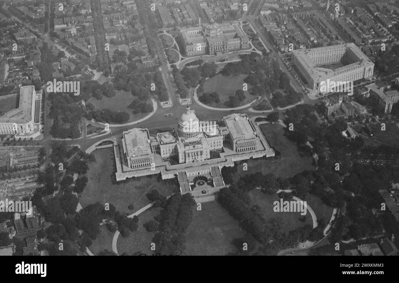Aerial view of the U.S. Capitol building in Washington D.C. ca. 1918 ...