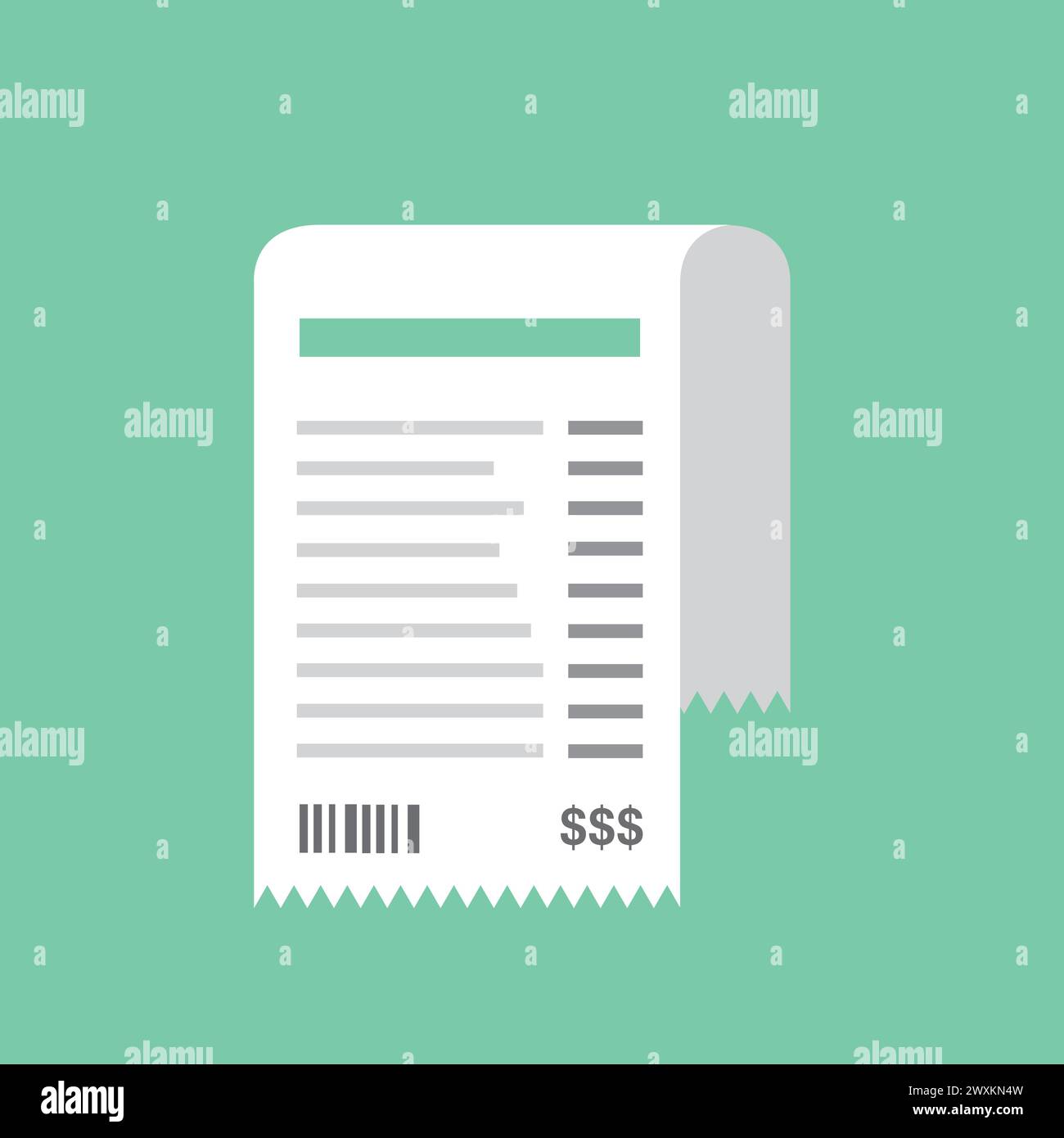 Receipt vector icon in a flat style isolated on a colored background. Concept paper receipts ...