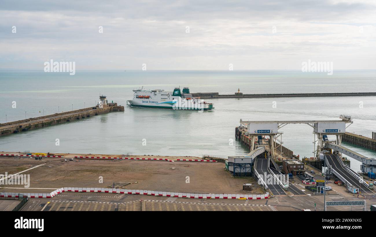 Dover, Kent, England, UK - March 19, 2023: View of a ferry leaving the ...