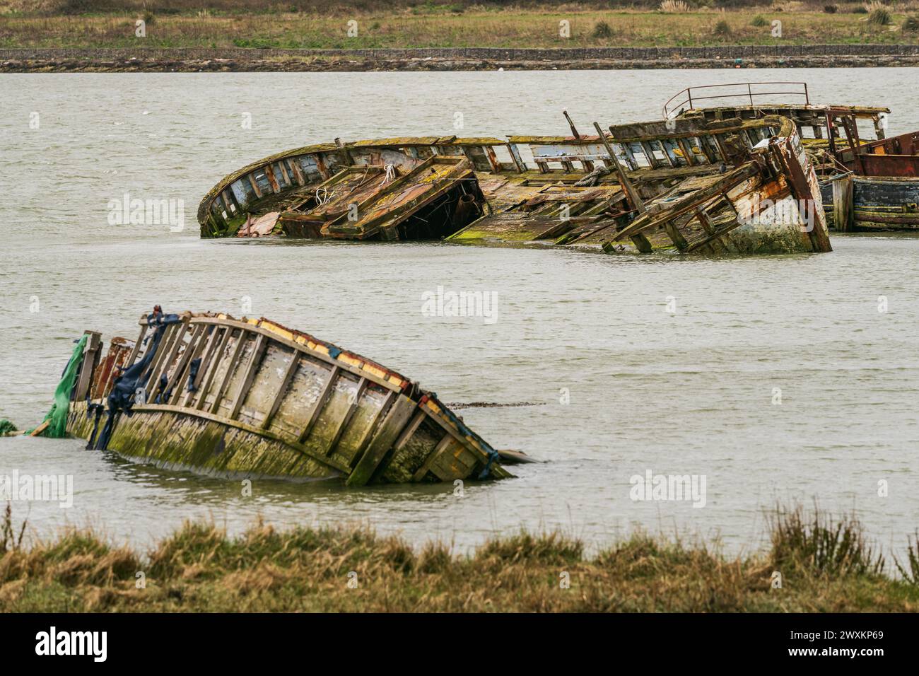 Hoo Marina Park, Kent, England, UK - March 21, 2023: Shipwrecks on the ...