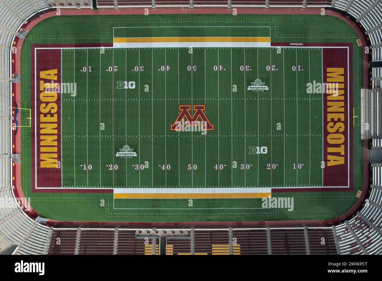 The Minnesota Golden Gophers logo at midfield of the football field at ...
