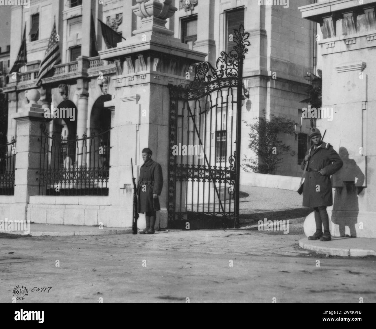 American Troops in Fiume, Hungary: American and Italian guard posted at ...