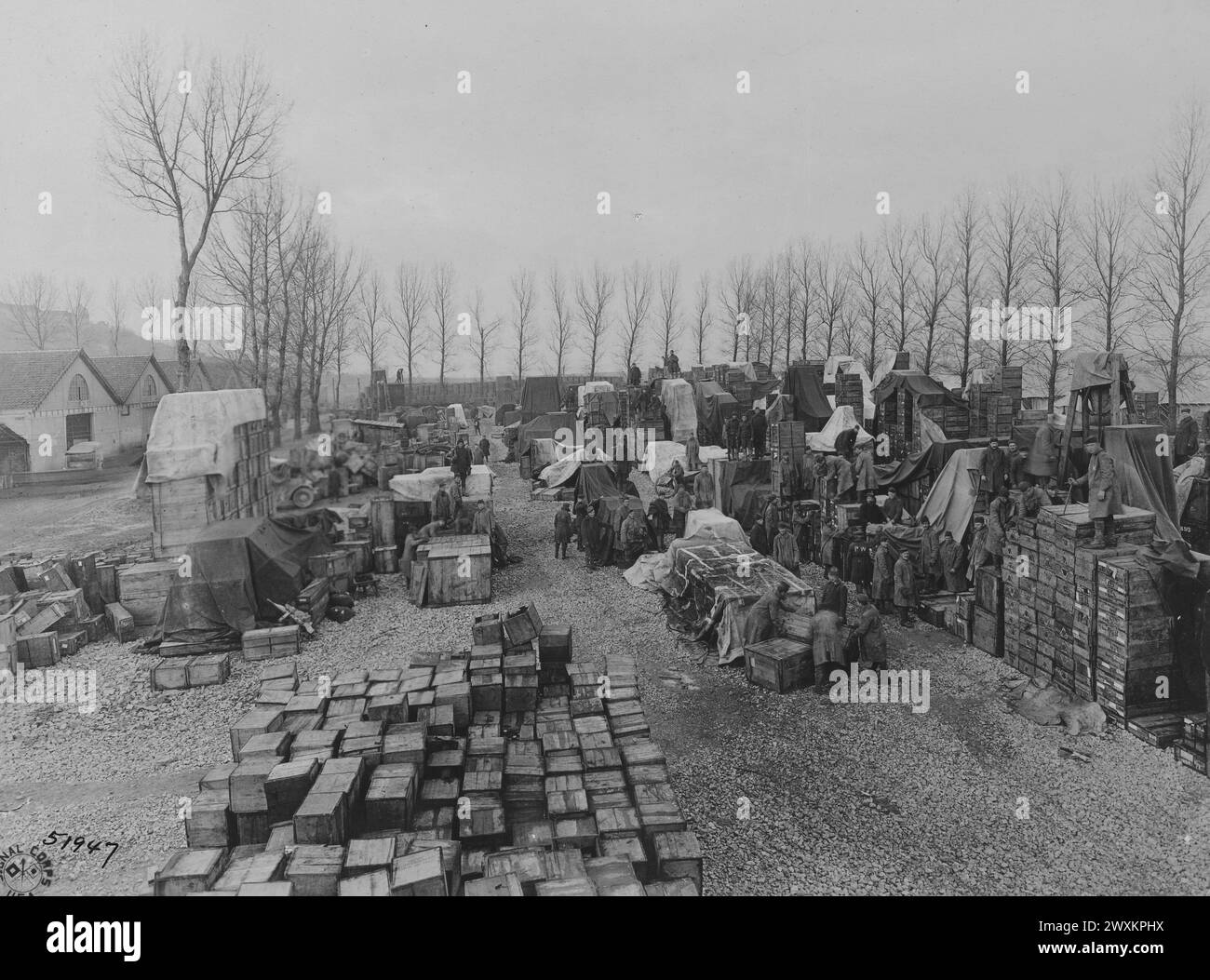 Motor vehicle spare parts in a storage area in Langres France ca. 1919 ...