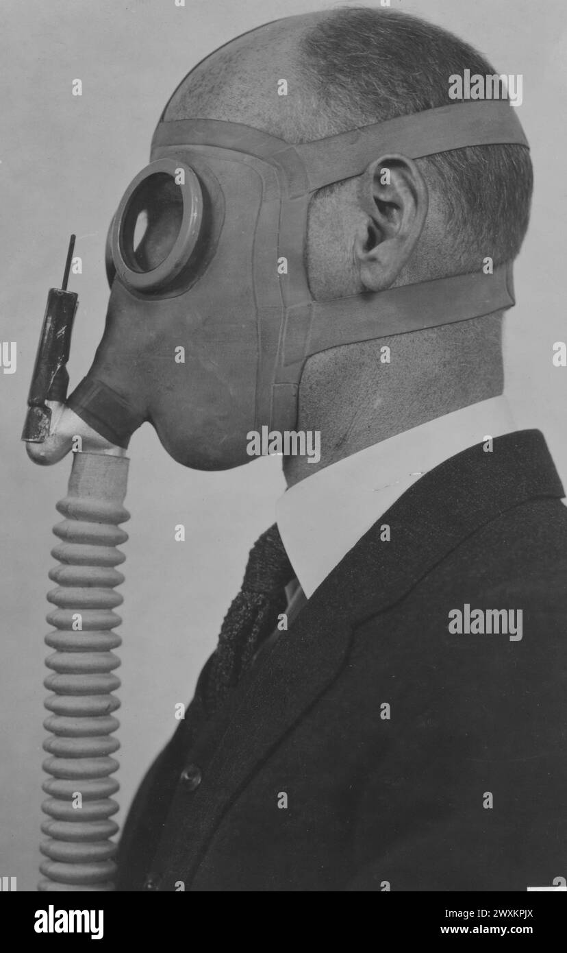 Side view of a man wearing an American Tissot mask ca. 1918-1919 Stock ...
