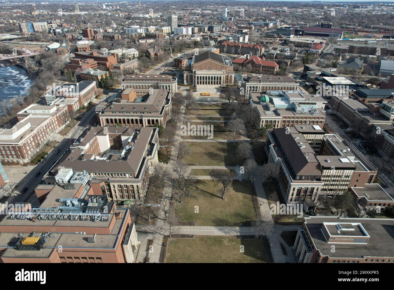 A general overall aerial view of the Cyrus Northrop Memorial Auditorium ...