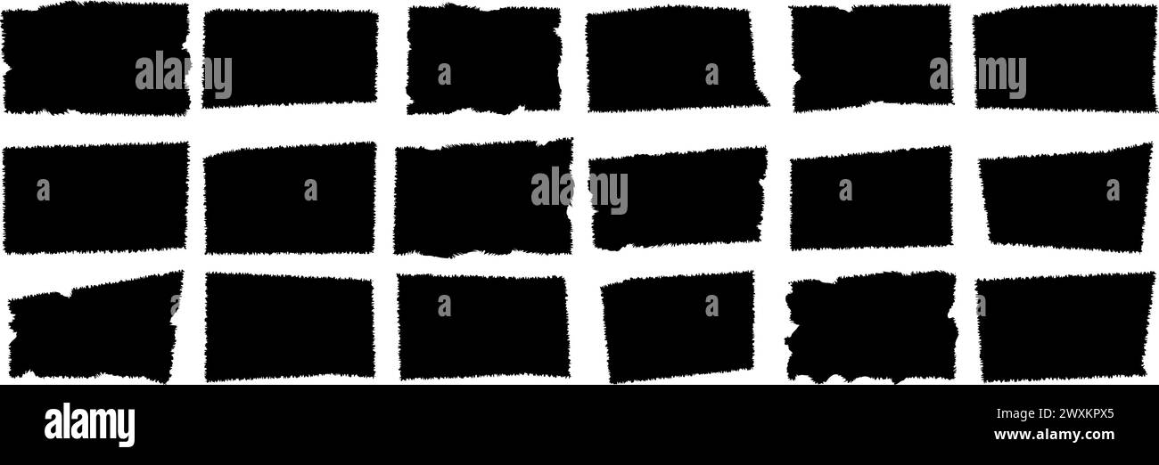 Set of black jagged rectangle. Torn paper items for collage, design ...