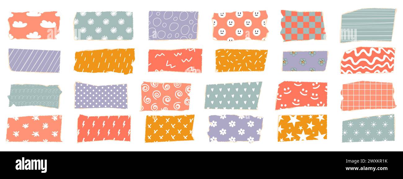 Set of ripped rectangular shapes with funny pattern. Torn paper items ...