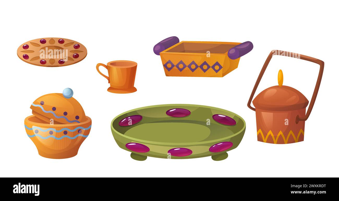 Vintage arab utensils set isolated on white background. Vector cartoon ...