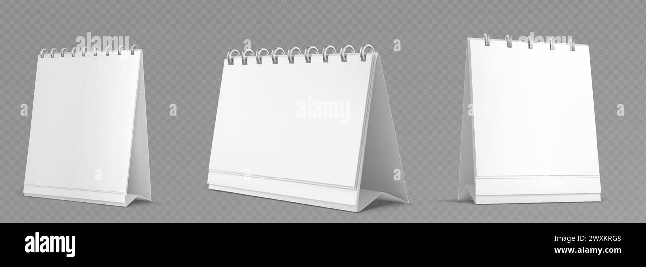 Desk calendar with spiral mockup. Realistic 3d vector set of vertical ...