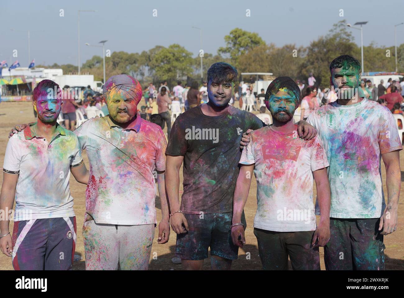 People celebrating Festivals of colors Holi at Sri Durga Mata Temple in ...