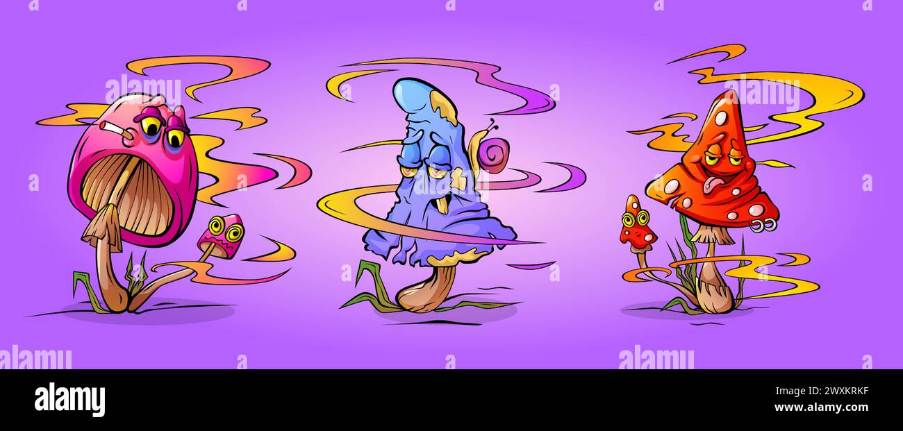 Funny groovy trippy mushroom with funky face emotions and smoke ...