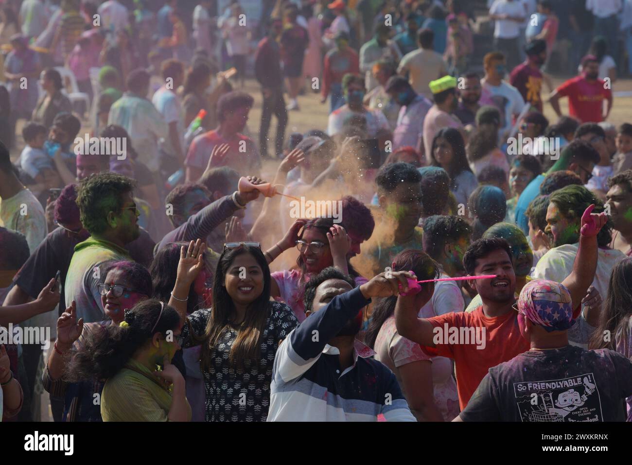 People celebrating Festivals of colors Holi at Sri Durga Mata Temple in ...