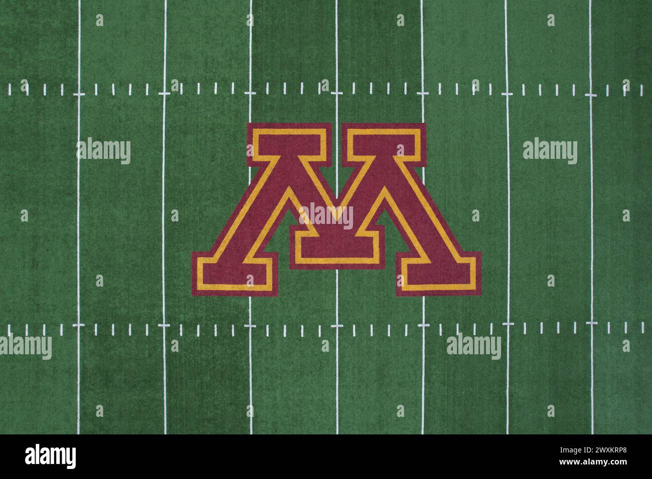 The Minnesota Golden Gophers logo at midfield of the football field at ...