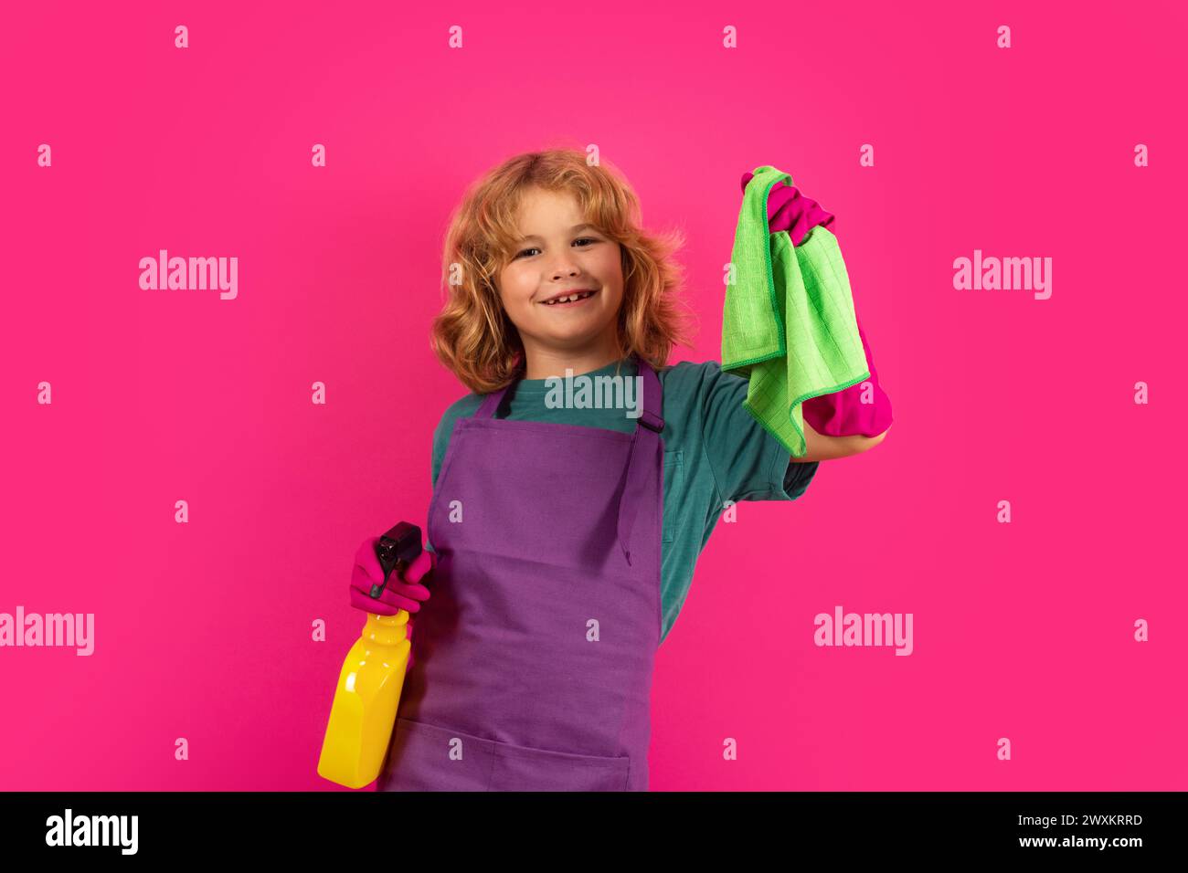 Kid cleans at home. Child cleaning with mop to help with housework ...