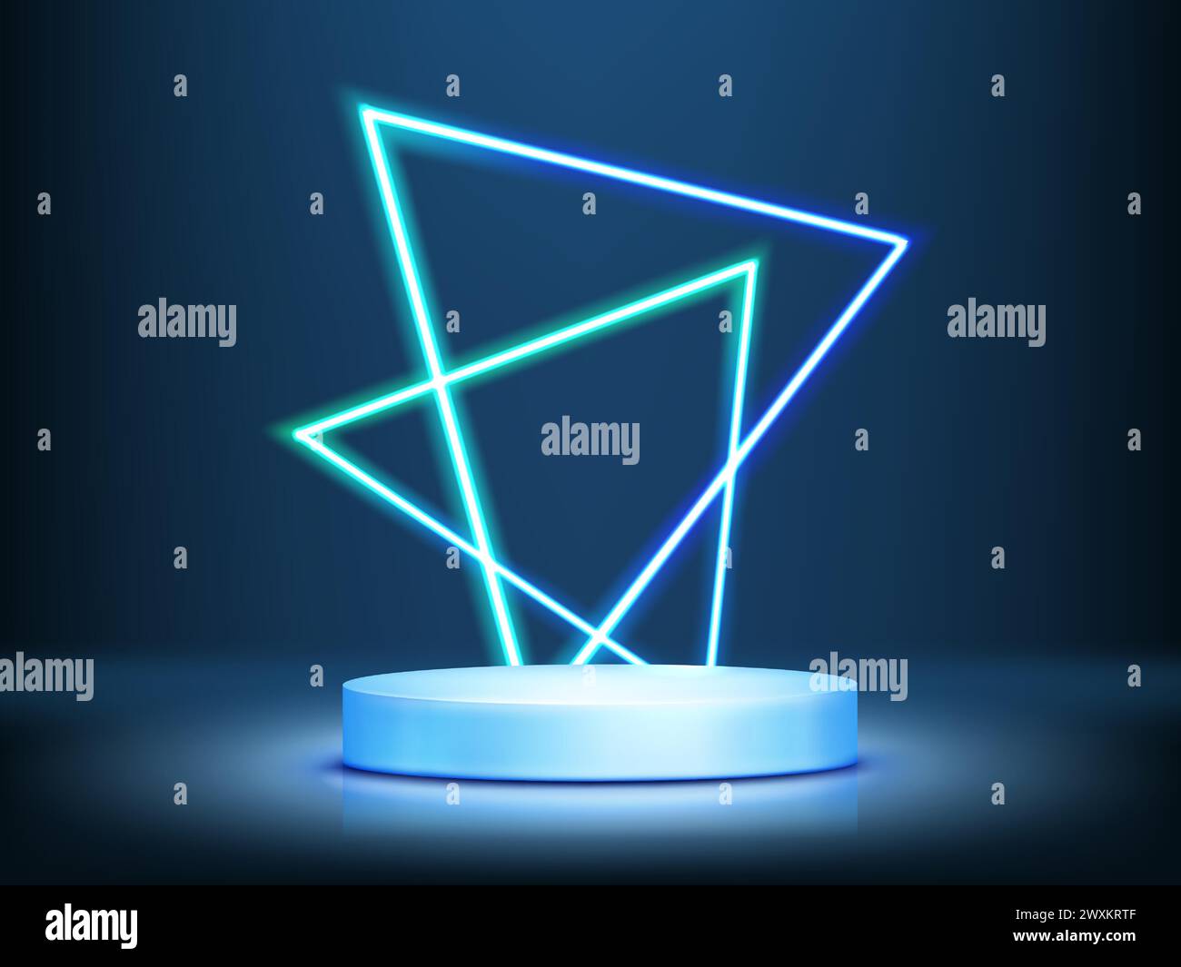 Cylinder step product podium with decorative triangle neon elements in ...