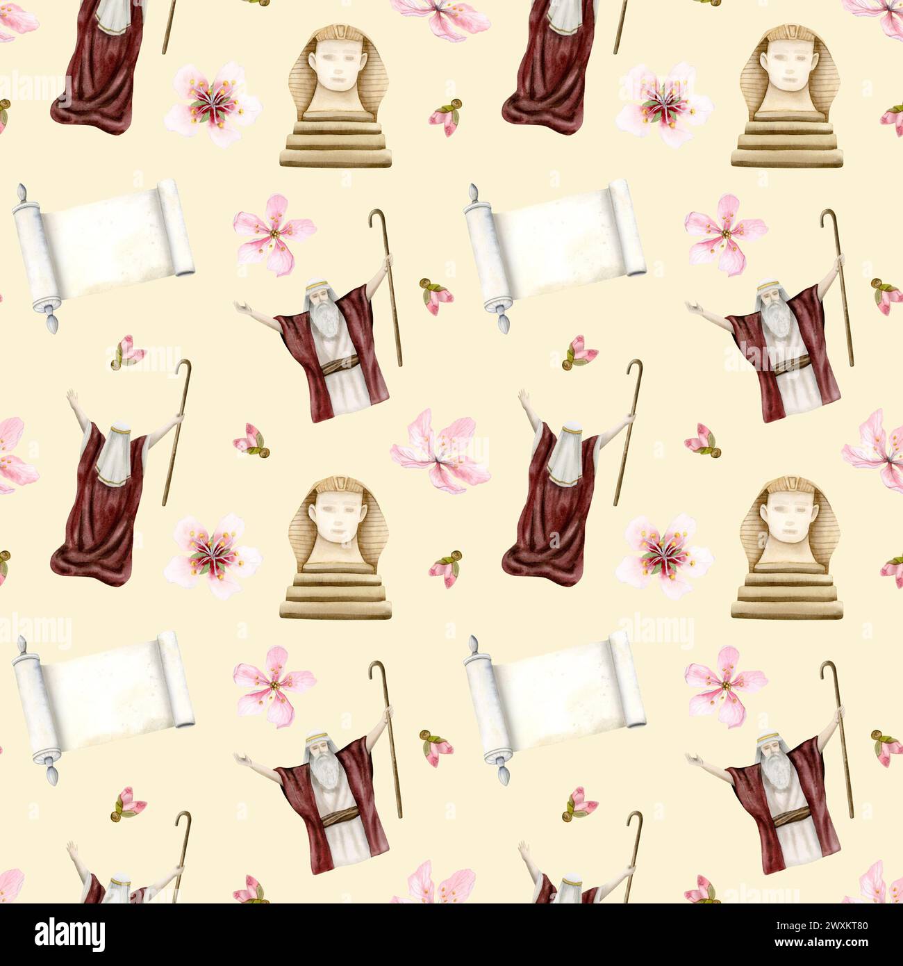 Haggadah story with Egypt Sphinx, Jewish prophet Moses and Torah scroll ...