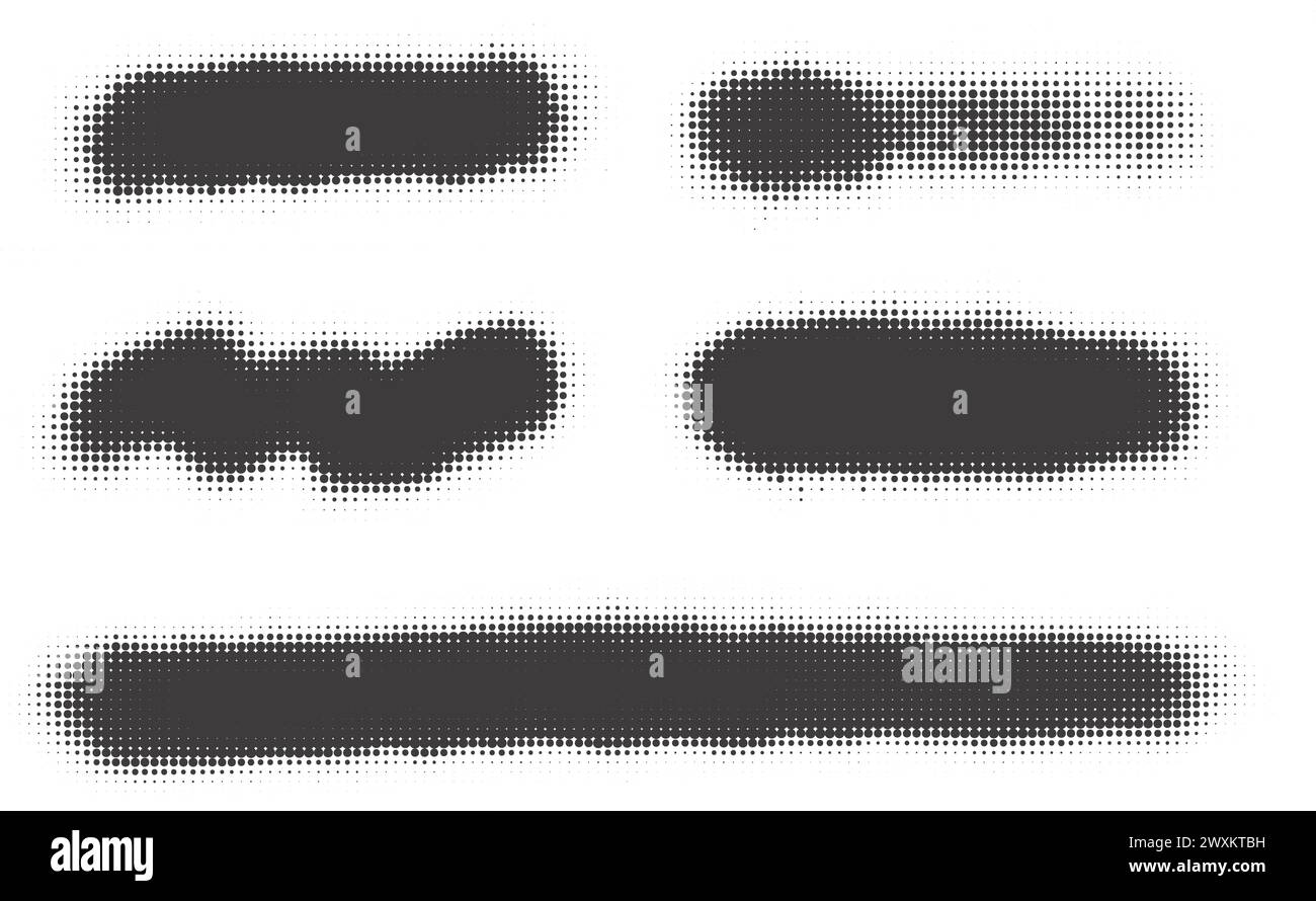 Halftone dotted shapes on white background. Vector paint blob with ...