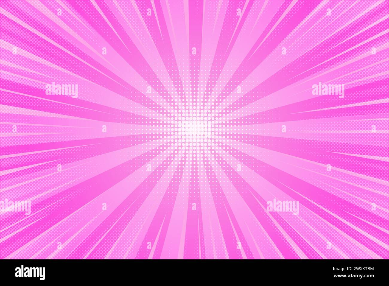 Pink comic background. Pop art vector sunburst with halftone effect ...