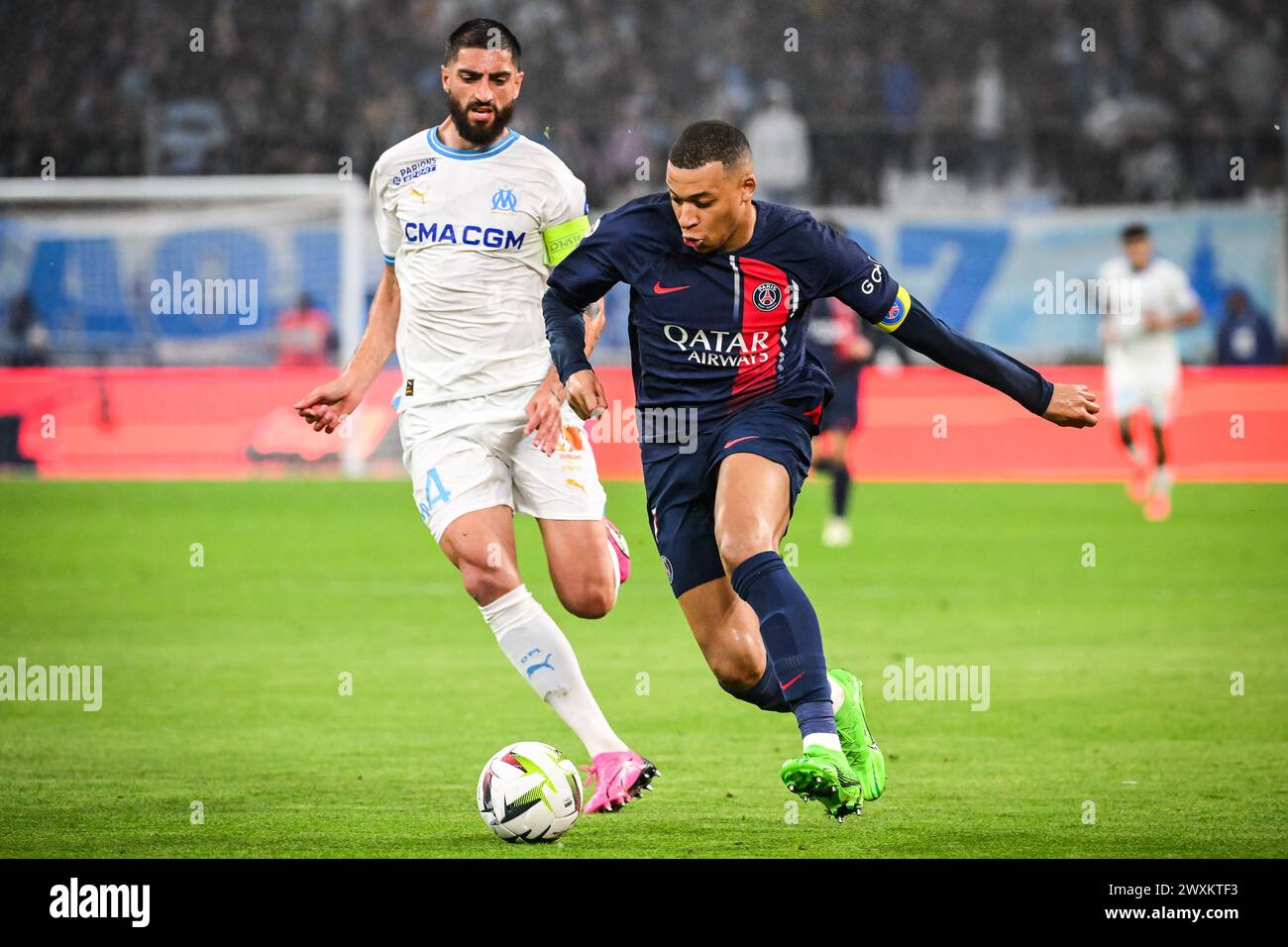 Samuel GIGOT of Marseille and Kylian MBAPPE of PSG during the French championship Ligue 1 ...