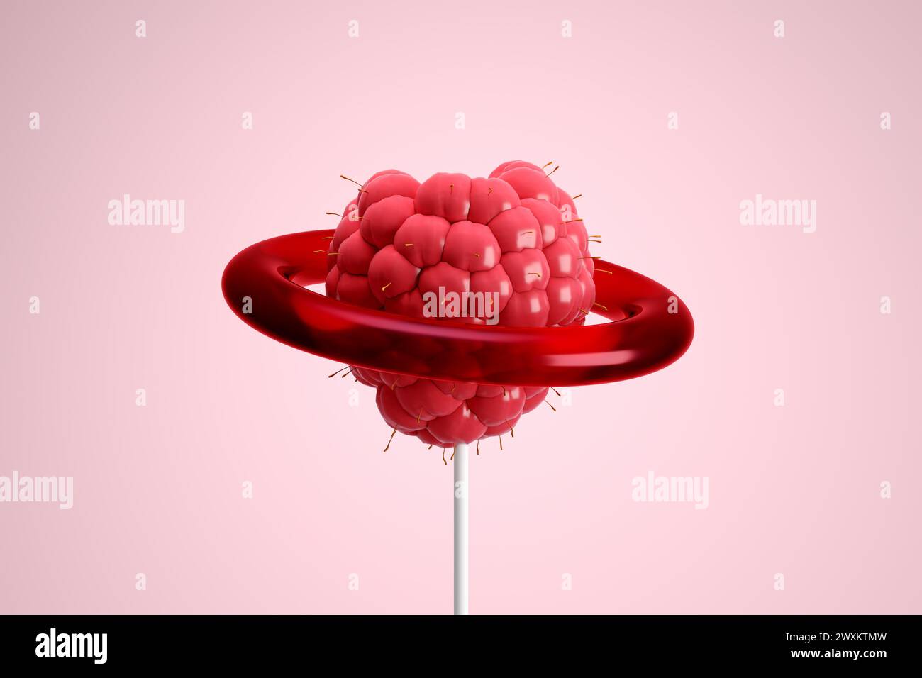 Red berry planet with orbit on pink background. Minimal abstract fruit ...