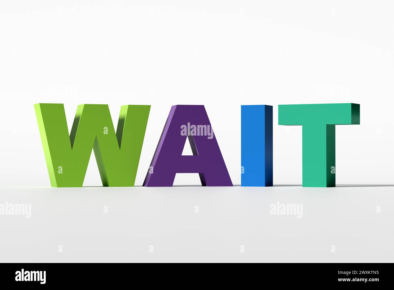 The word wait with colorful letters on white background. 3D rendering ...