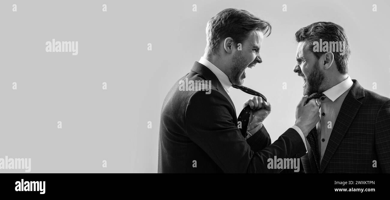 Man face portrait, banner with copy space. colleagues have disagreement ...