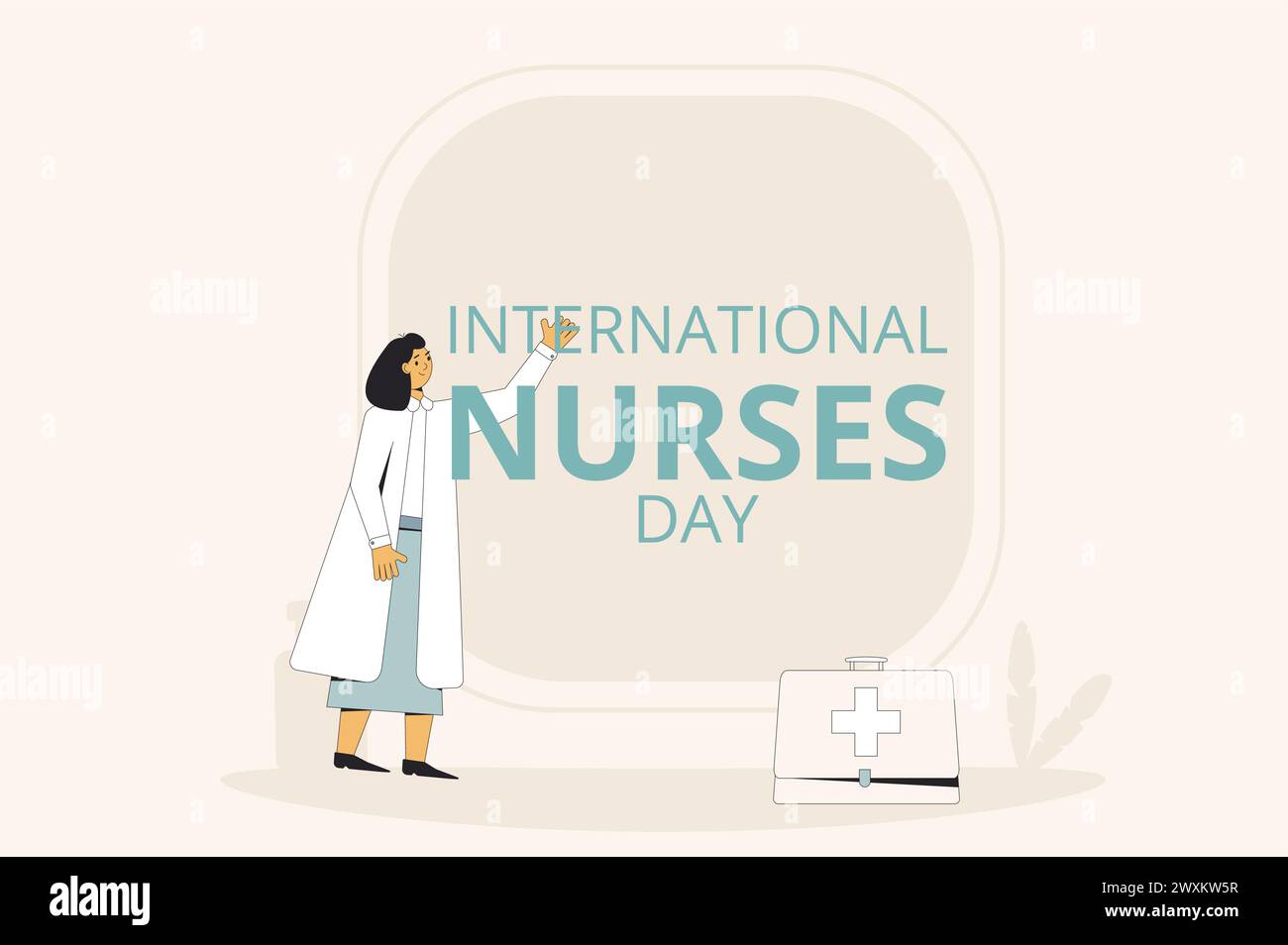 International nurses day text card. Holiday banner. Female character ...